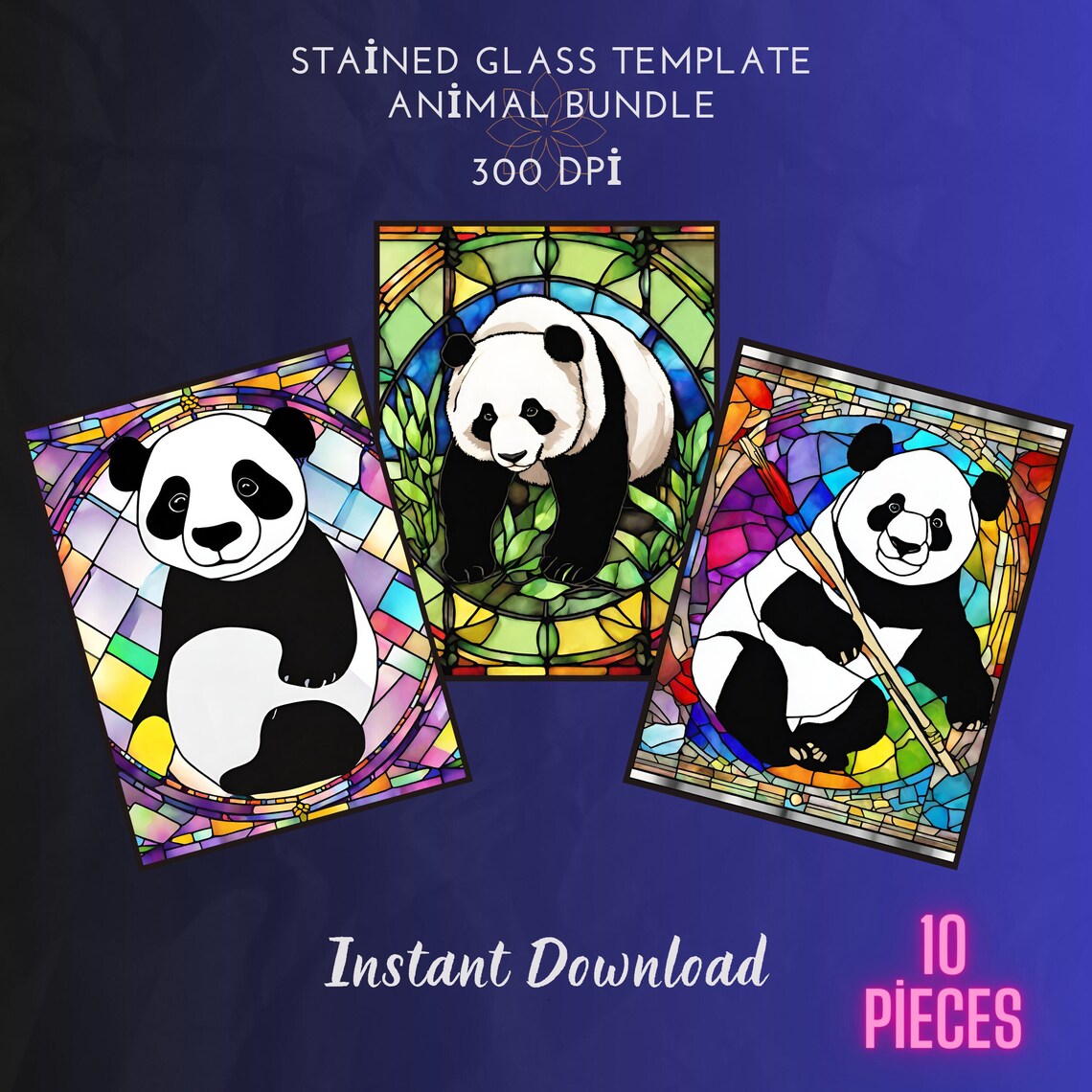 Panda Stained Glass Digital Template,panda Faux Stained Glass Pattern ...