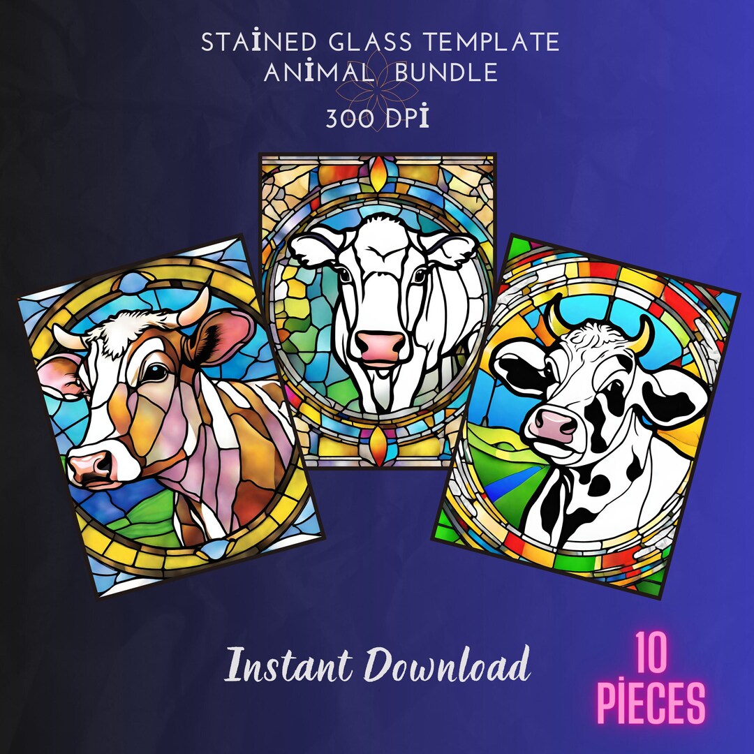 Cow Stained Glass Sublimation, Cow Tumbler Design, Faux Stained Glass ...