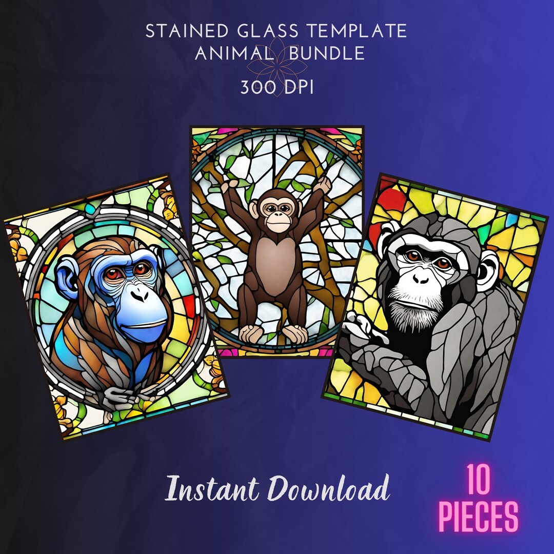 Monkey Stained Glass PNG | High-quality Sublimation Art | Faux Stained ...