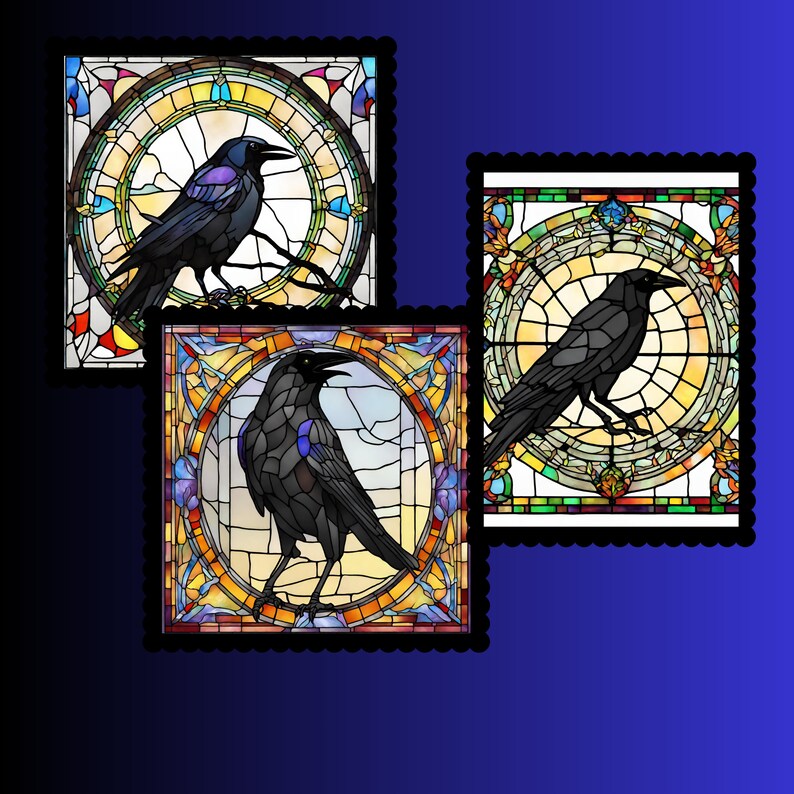 Crow Stained Glass Pattern Bundle | Faux Stained Glass Designs | Crow ...