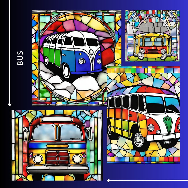 Hippie Van Stained Glass Pattern | Retro Bus Design | High-resolution ...
