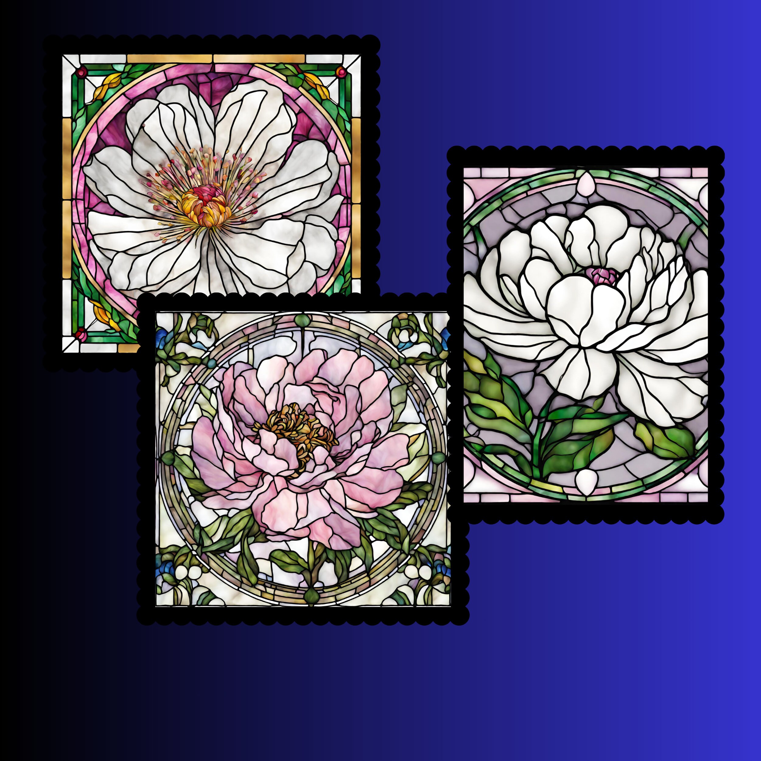 Peony Flower Stained Glass Pattern,faux Stained Glass, Digital File ...