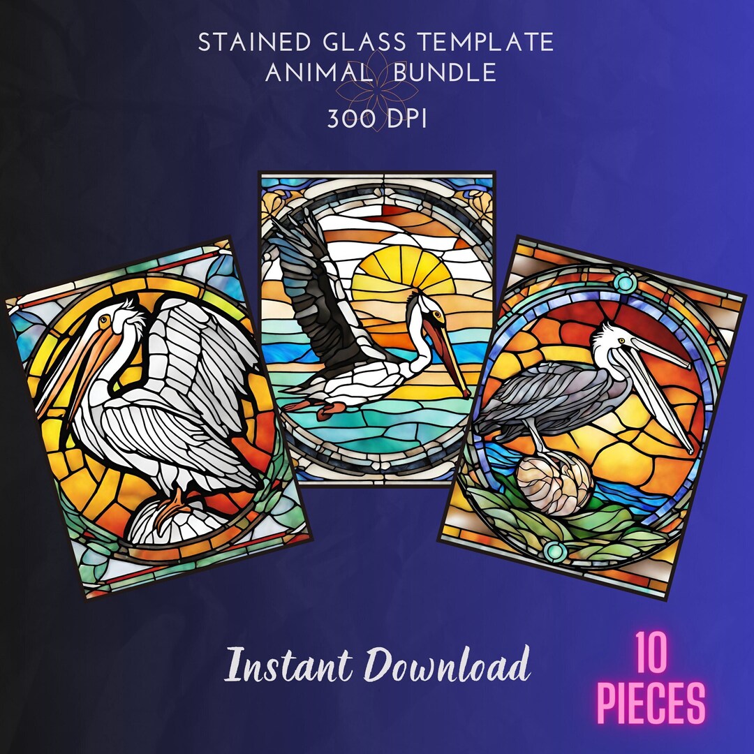 Pelican Stained Glass Pattern | High-quality PNG | DIY Craft Template ...