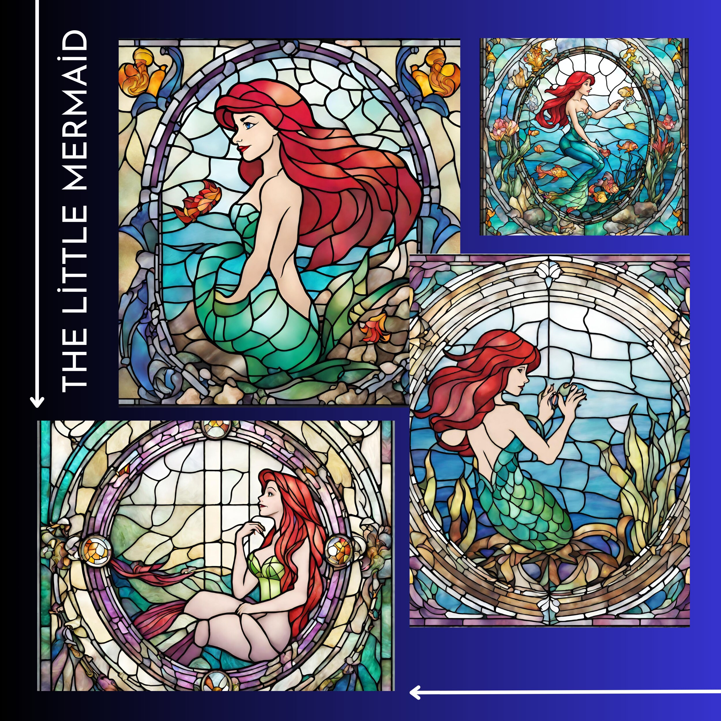 The Little Mermaid Stained Glass PNG Sublimation,stained Glass Template ...