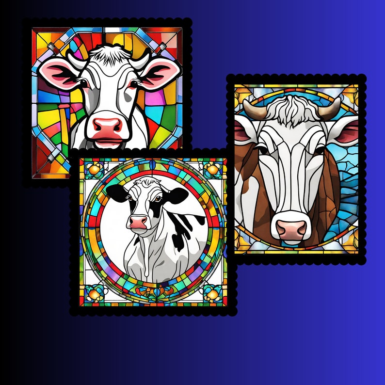Cow Stained Glass Sublimation, Cow Tumbler Design, Faux Stained Glass ...