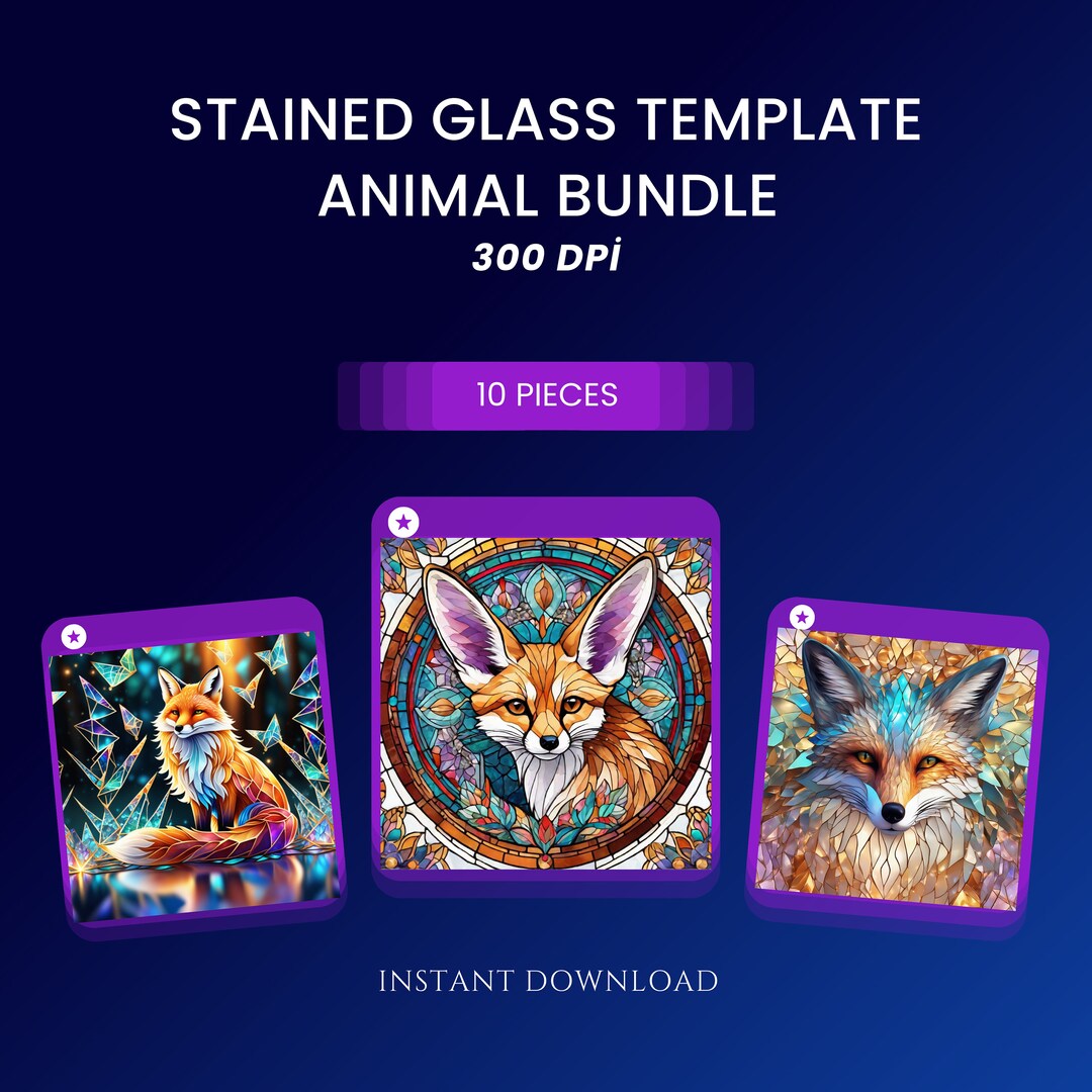 Stained Glass Bundle Png,stained Glass Fox,pdf,ınstant Download,pattern ...