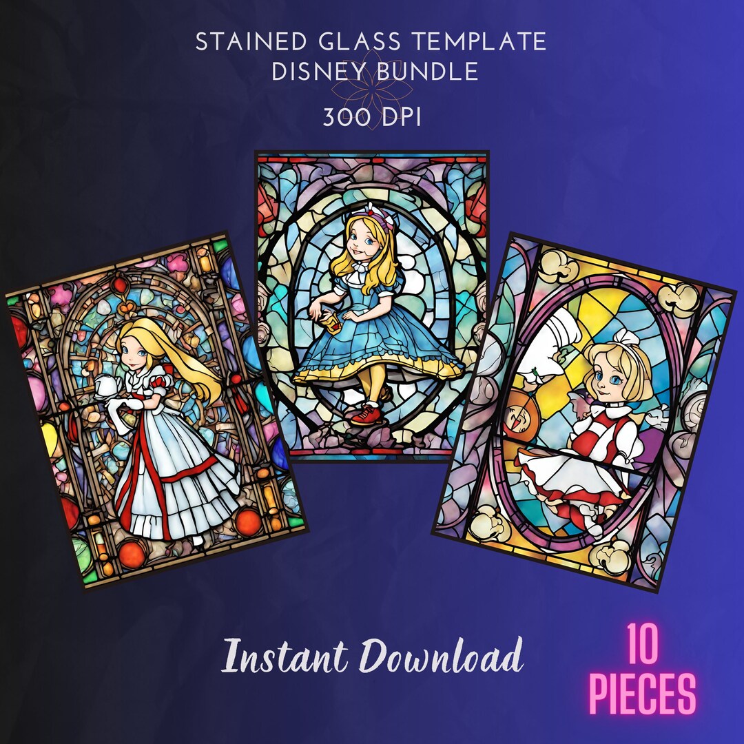 Alice in Wonderland-inspired Stained Glass Template Whimsical Fantasy ...