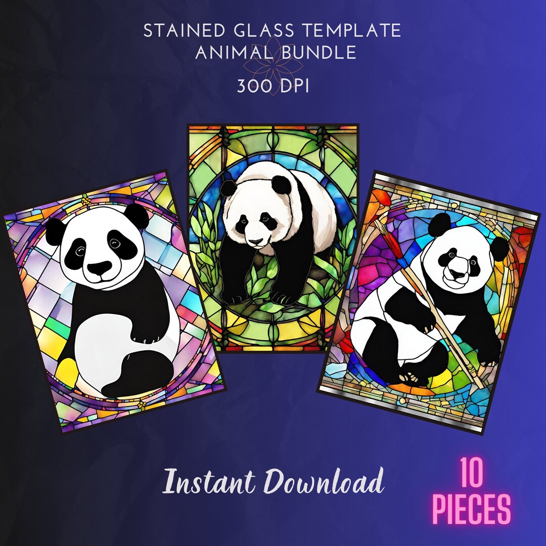Panda Stained Glass Digital Design High-resolution Download Cute Panda ...