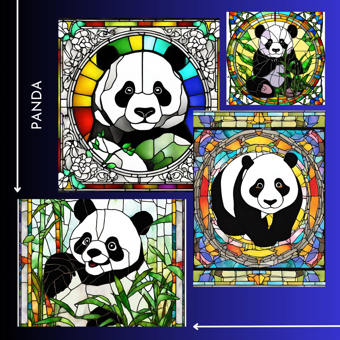 Panda Stained Glass Digital Template,panda Faux Stained Glass Pattern ...