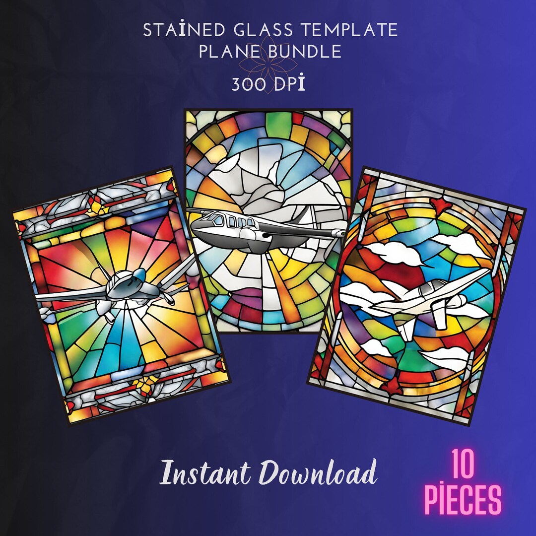 Stained Glass Template Plane Bundle,plane Tumbler Wrap Png,sublimation ...