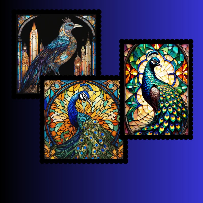 Peacock Stained Glass Pattern | Elegant and Colorful Digital Design ...