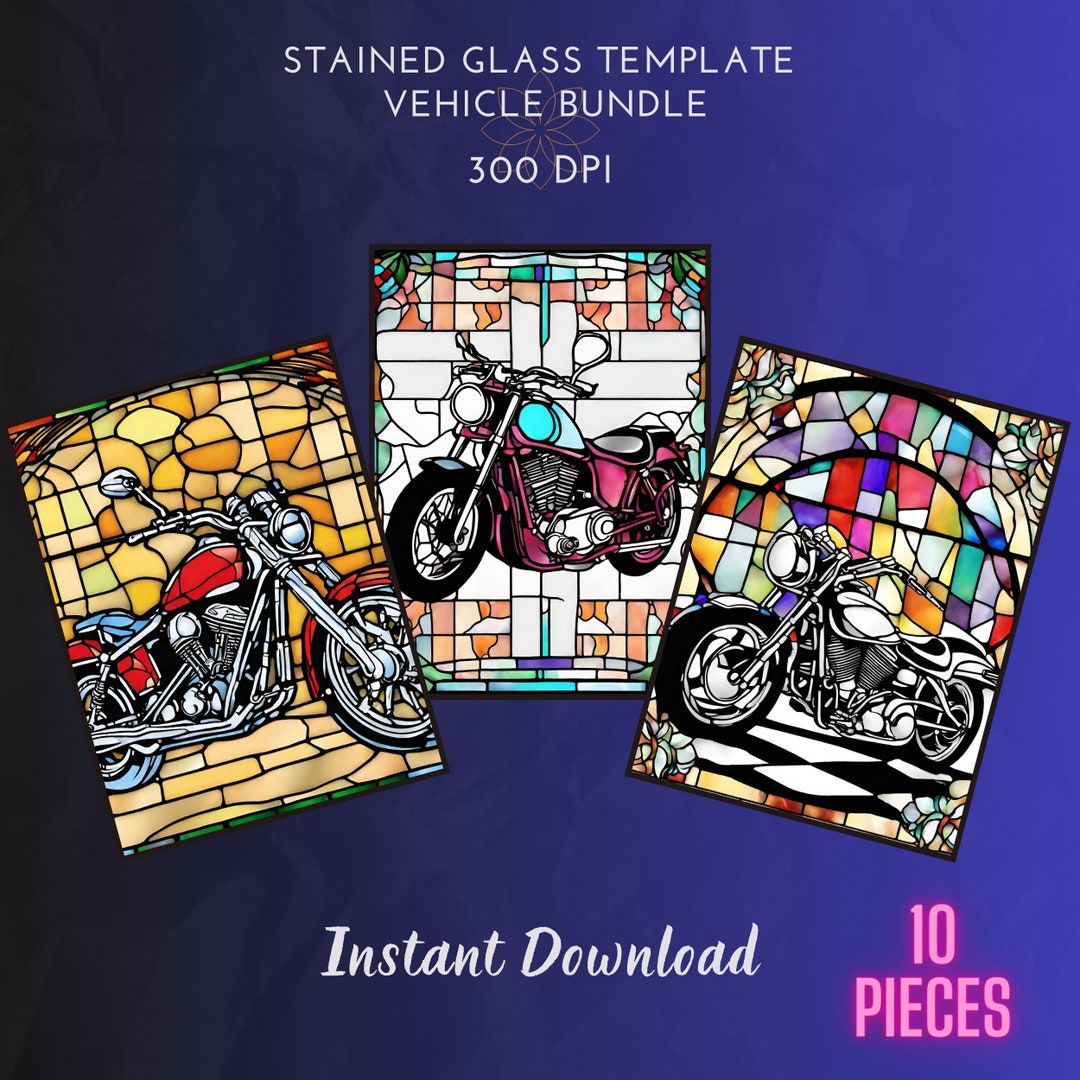 Motorcycle Round Stained Glass Design | High-resolution Digital ...