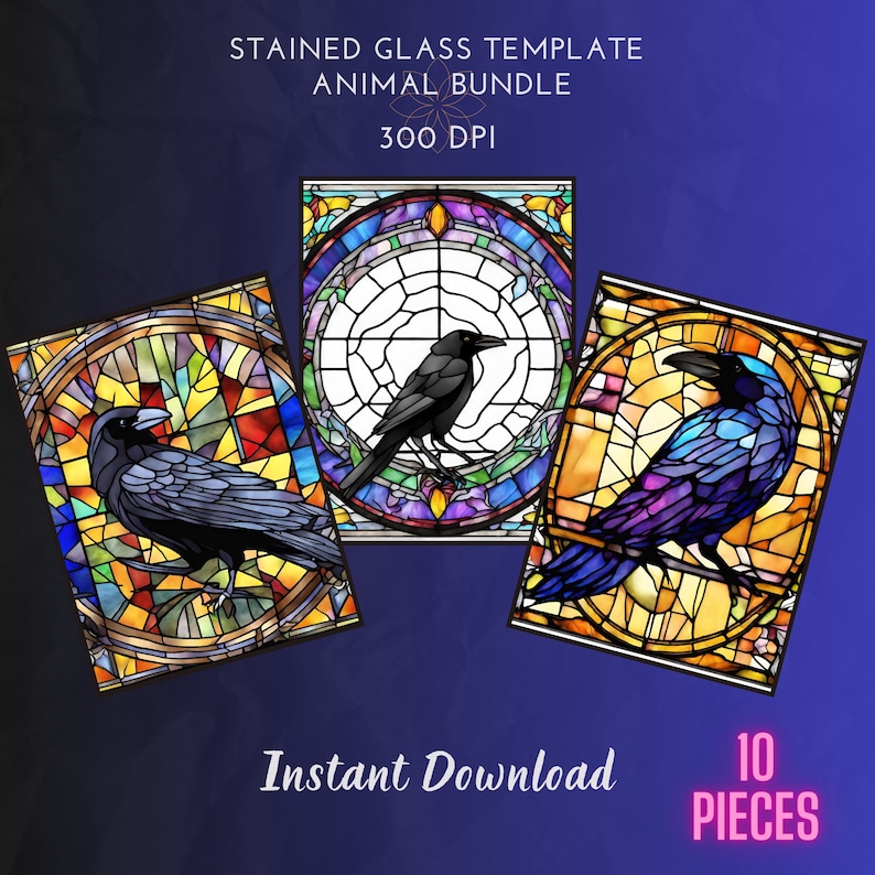 Crow Stained Glass Pattern Bundle | Faux Stained Glass Designs | Crow ...