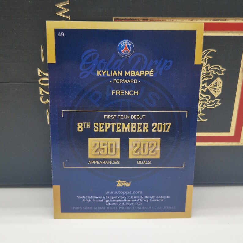 Kylian Mbappe gold Drip 2022-23 Topps Paris Saint Germain Team Set ...