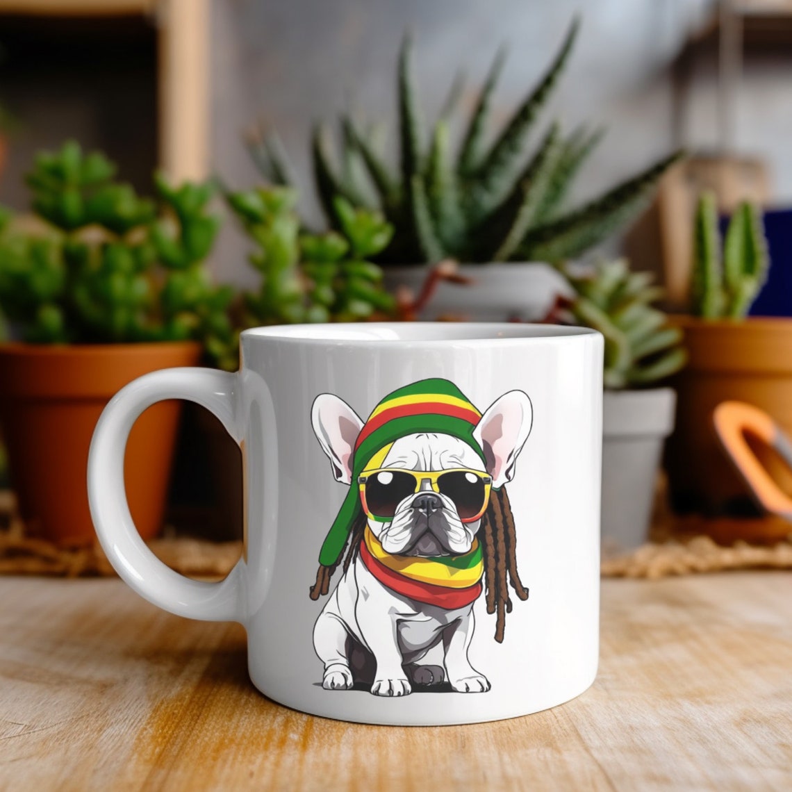 Rasta Style French Bulldog, White Coffee Mug. Frenchie Mug, Pet Mug ...