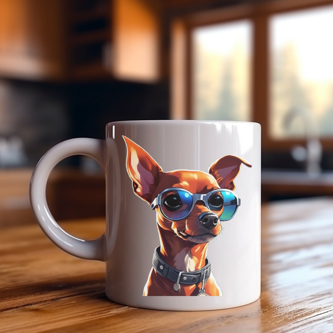 Mini Pinscher Coffee Mug, Mini Pinscher Dog Wearing Sunglasses, Stylish ...