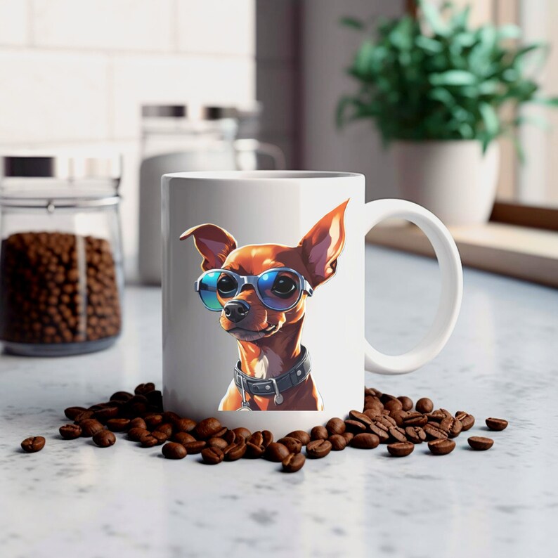 Mini Pinscher Coffee Mug, Mini Pinscher Dog Wearing Sunglasses, Stylish ...