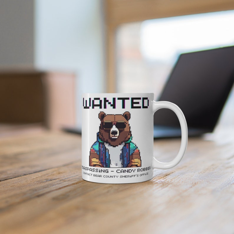 PIXEL ART Bear With Sunglasses, White Coffee Mug. Perfect Gift for Bear ...