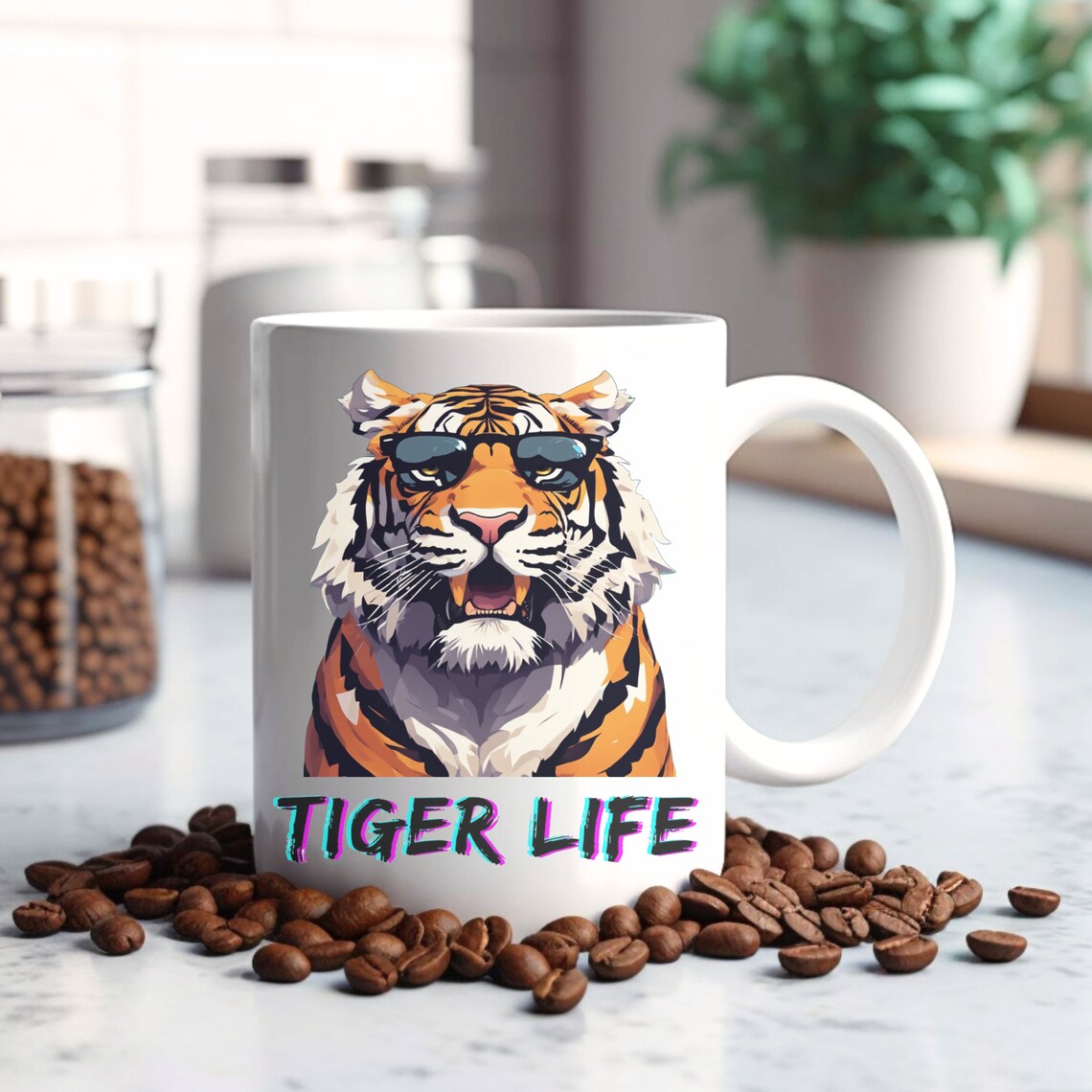 Tiger Coffee Mug Wearing Sunglasses, Big Cat Mug, Tiger Life Mug, Tiger ...