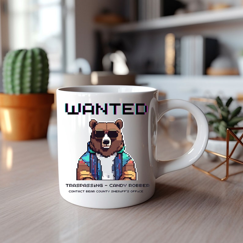 PIXEL ART Bear With Sunglasses, White Coffee Mug. Perfect Gift for Bear ...