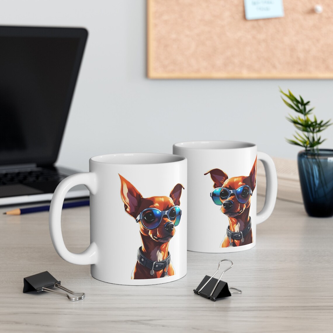 Mini Pinscher Coffee Mug, Mini Pinscher Dog Wearing Sunglasses, Stylish ...