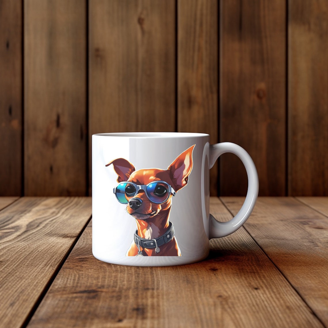 Mini Pinscher Coffee Mug, Mini Pinscher Dog Wearing Sunglasses, Stylish ...