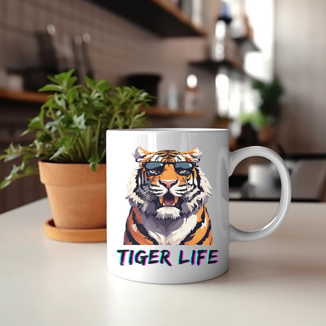 Tiger Coffee Mug Wearing Sunglasses, Big Cat Mug, Tiger Life Mug, Tiger ...