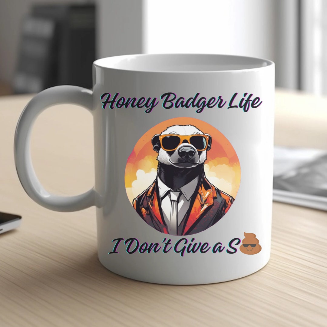 Honey Badger Coffee Mug, Wearing Sunglasses, White Coffee Mug. Stylish ...