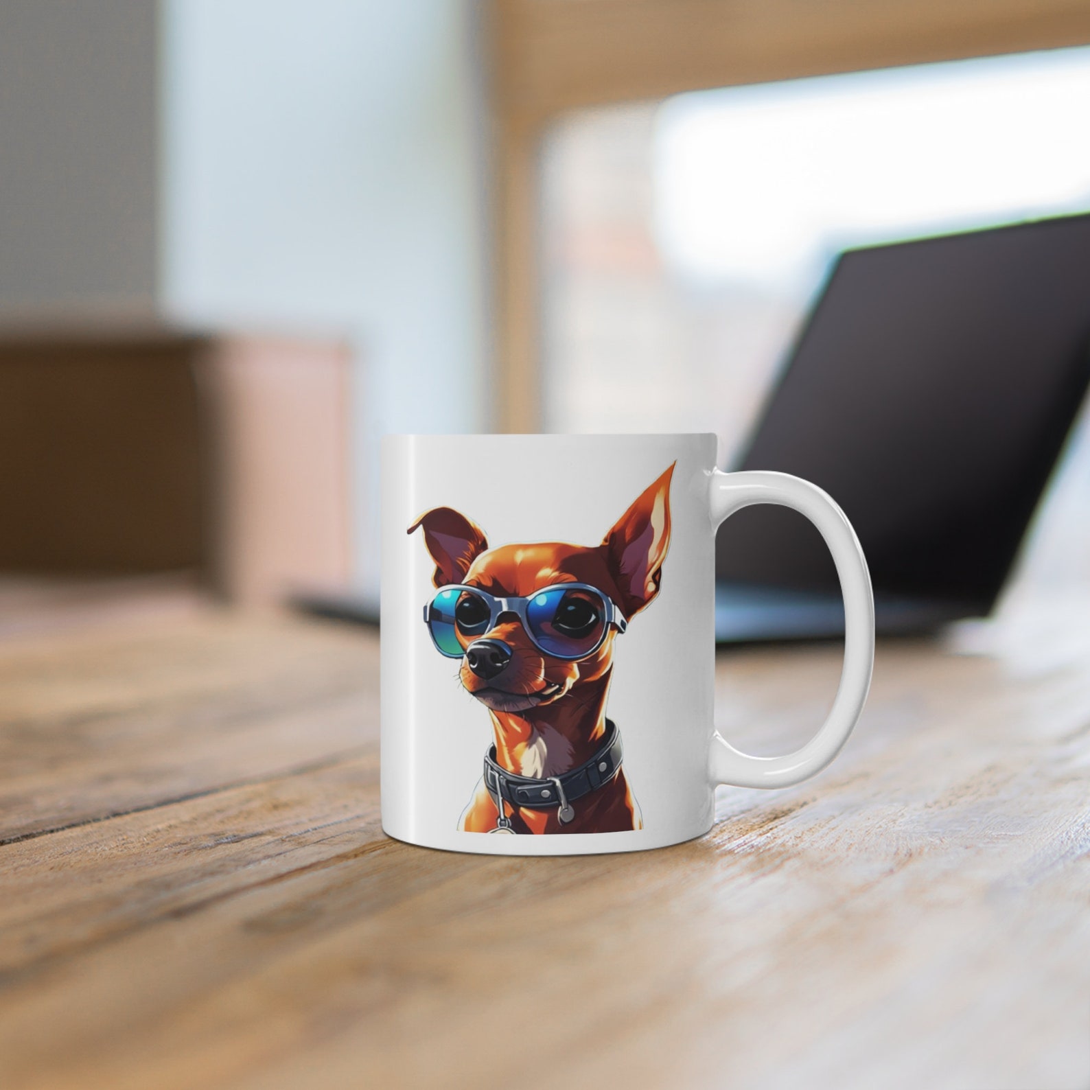 Mini Pinscher Coffee Mug, Mini Pinscher Dog Wearing Sunglasses, Stylish ...