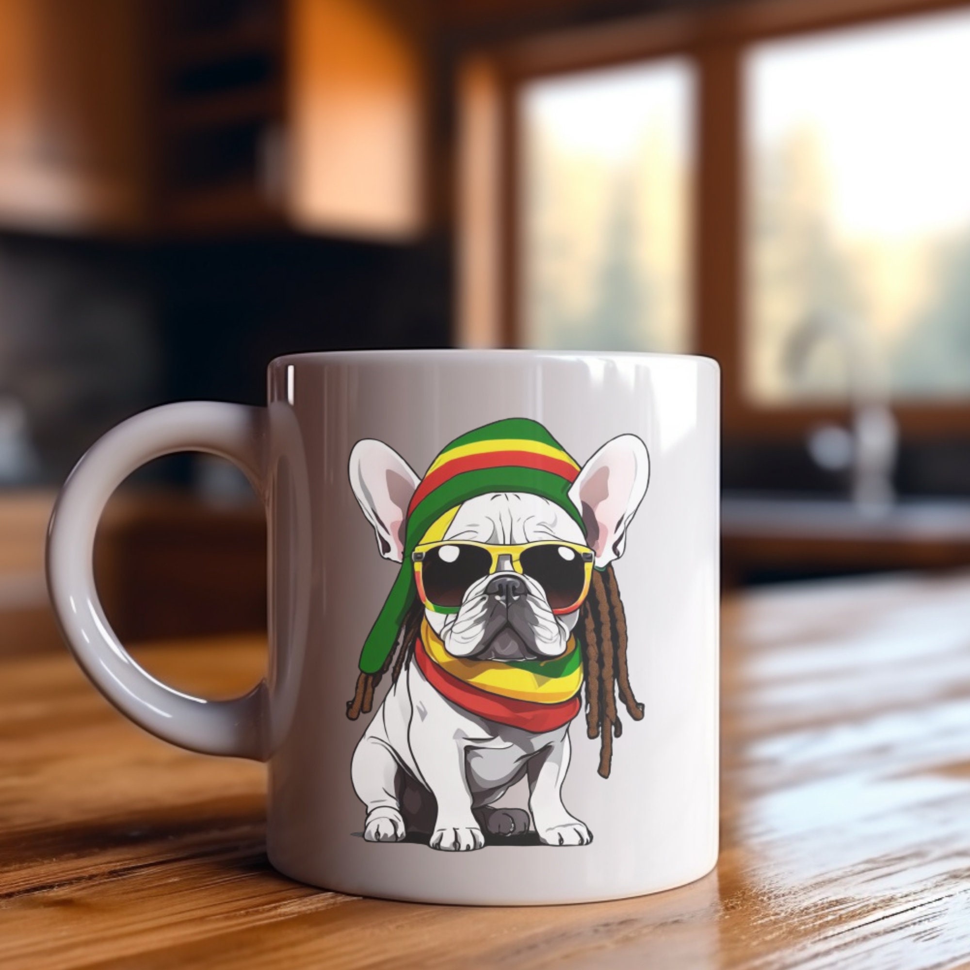 Rasta Style French Bulldog, White Coffee Mug. Frenchie Mug, Pet Mug ...