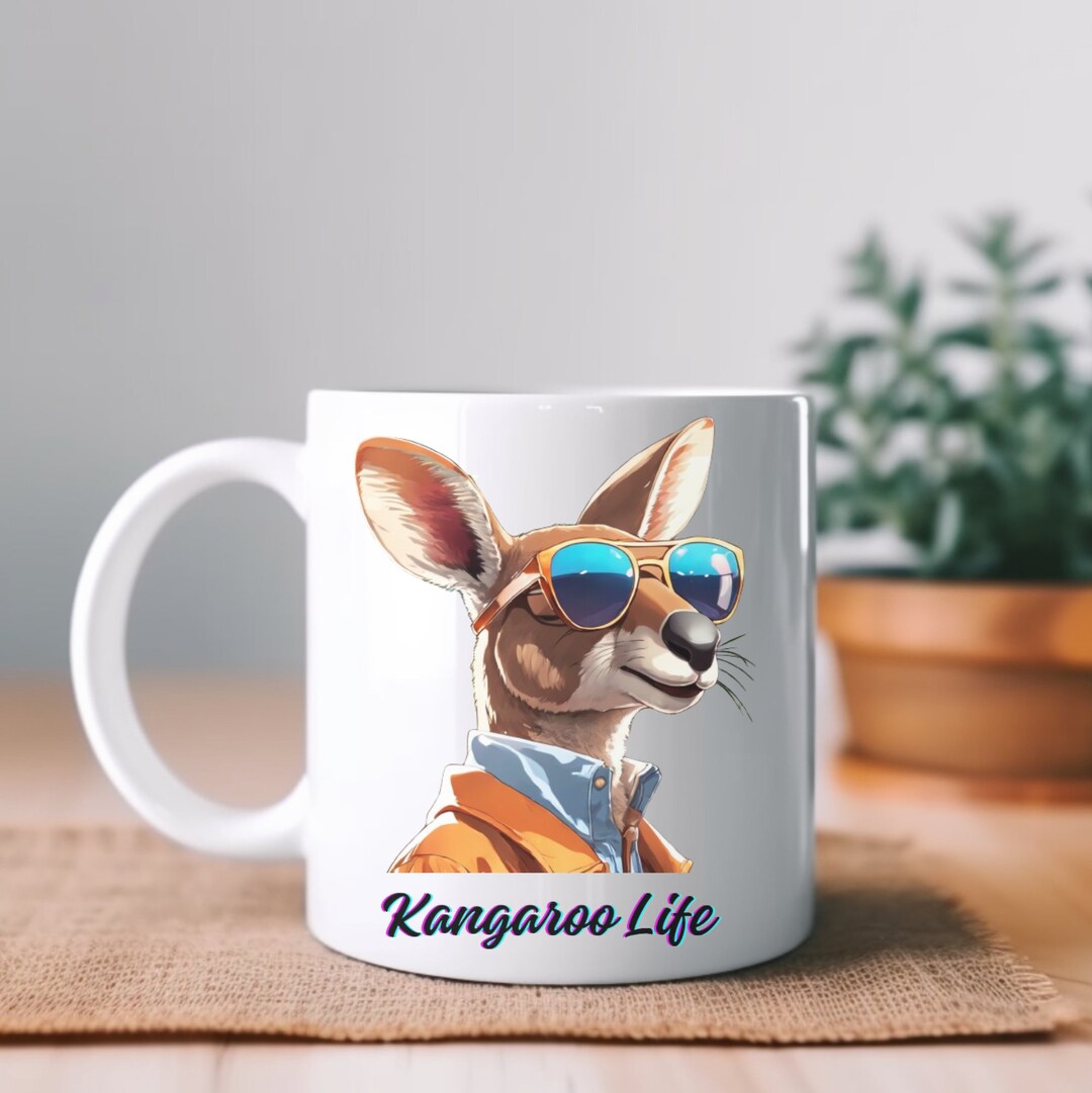 Kangaroo Coffee Mug, Cute Kangaroo Mug Wearing Sunglasses, Stylish ...