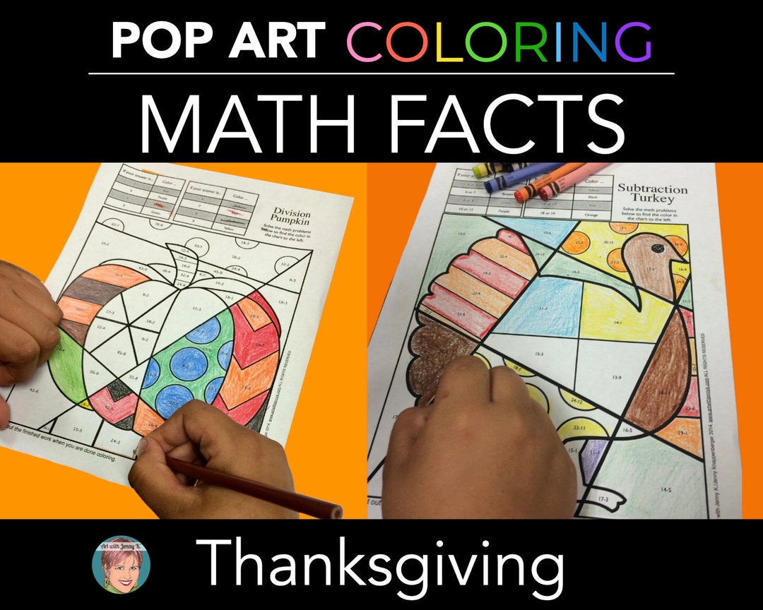 Thanksgiving Themed Color by Number Math Fact Review Coloring Pages ...