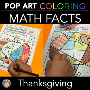Thanksgiving Themed Color by Number Math Fact Review Coloring Pages ...