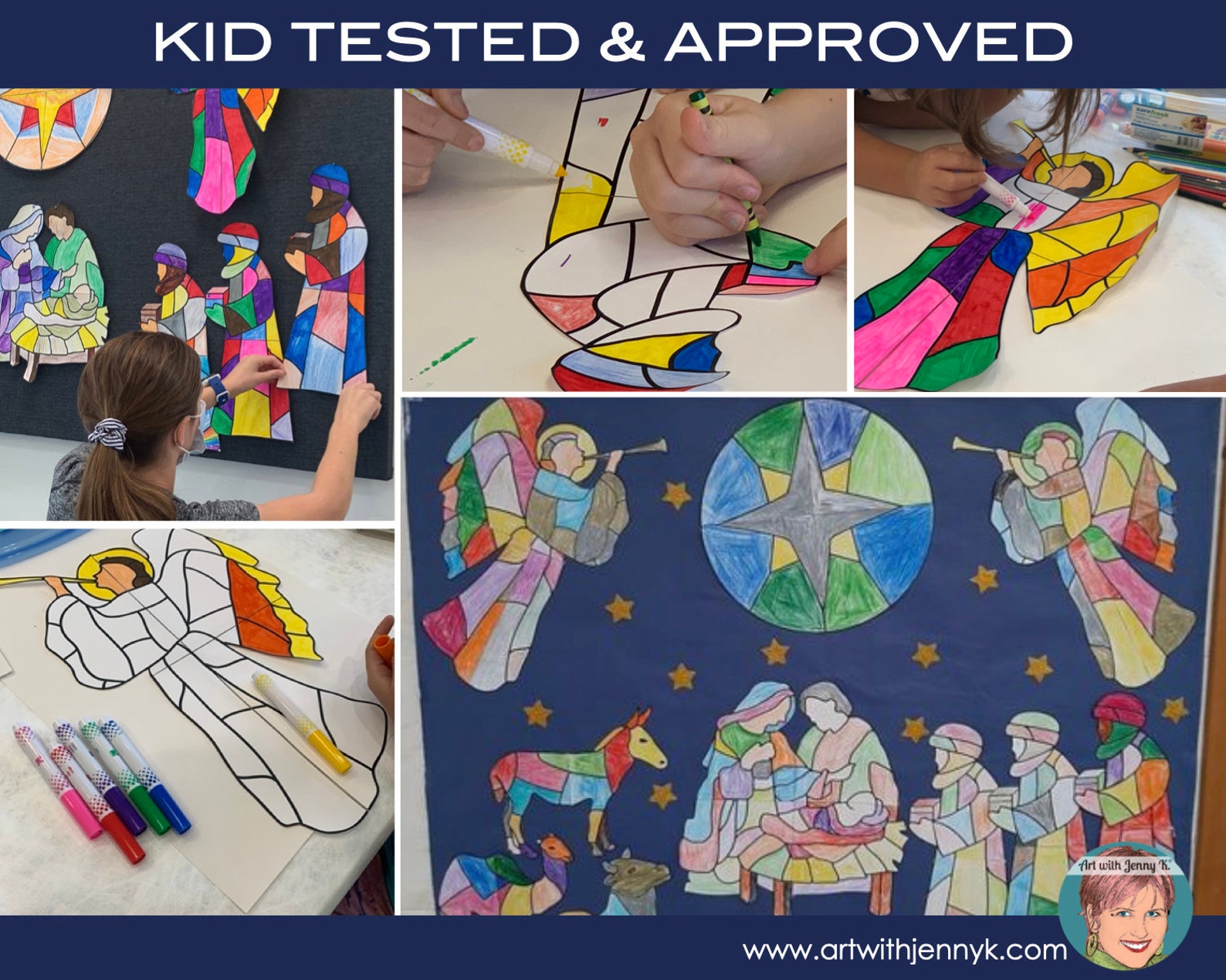 Printable "stained Glass" Nativity Scene XL Coloring Pages | Advent ...