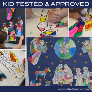 Printable "stained Glass" Nativity Scene XL Coloring Pages | Advent ...