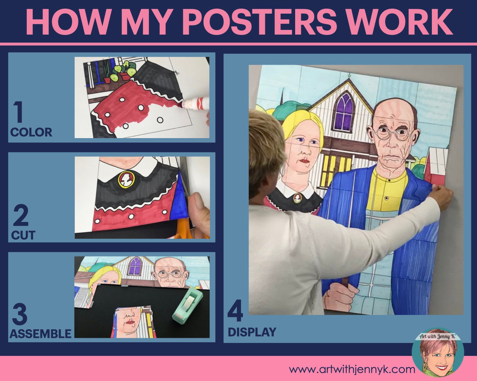 Printable "american Gothic" by Grant Wood Collaboration Poster | Easy ...