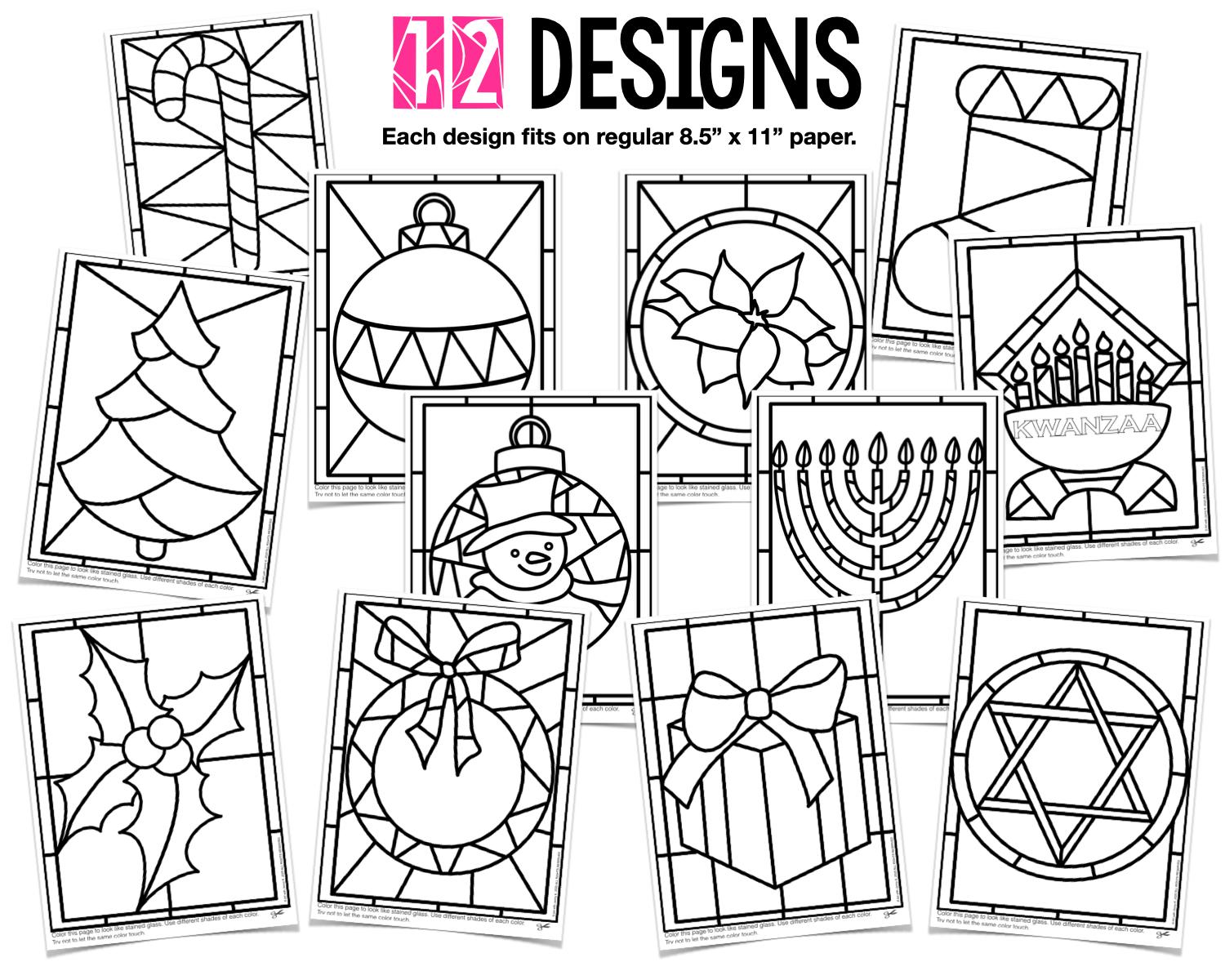 Printable "stained Glass" Holiday Coloring Pages W/ Sheets for ...