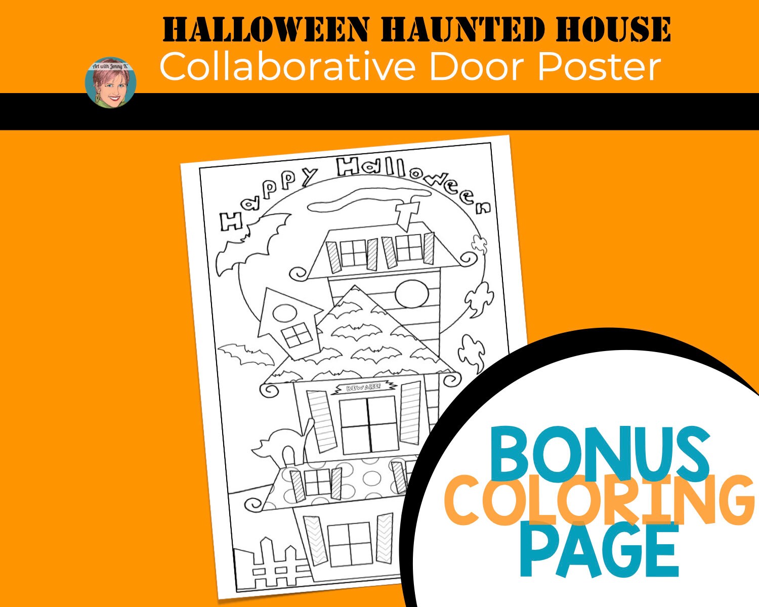 Halloween Haunted House Collaborative Coloring Poster: Classroom Door ...