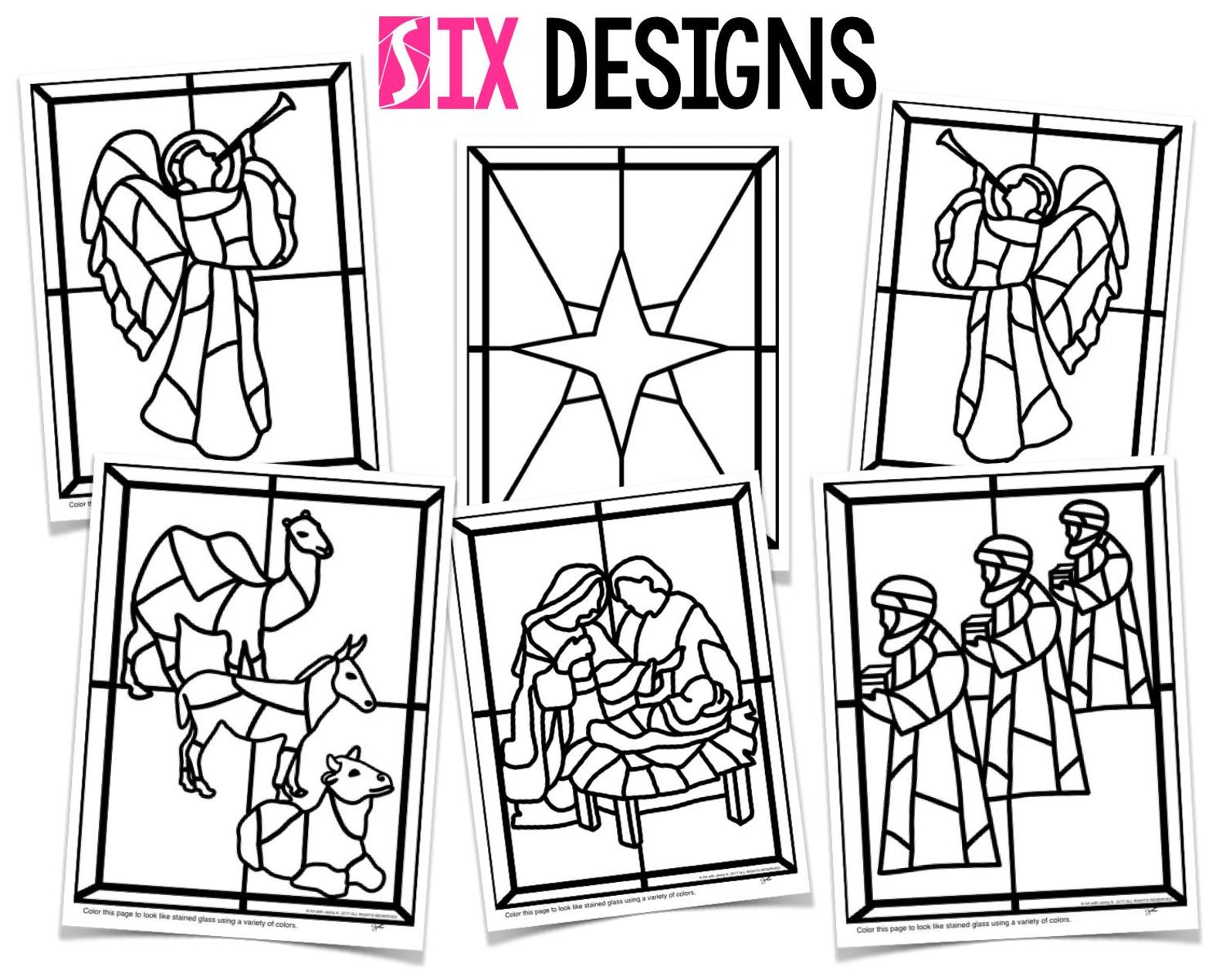 Printable "stained Glass" Nativity Scene COLORING Pages Set | Christian ...