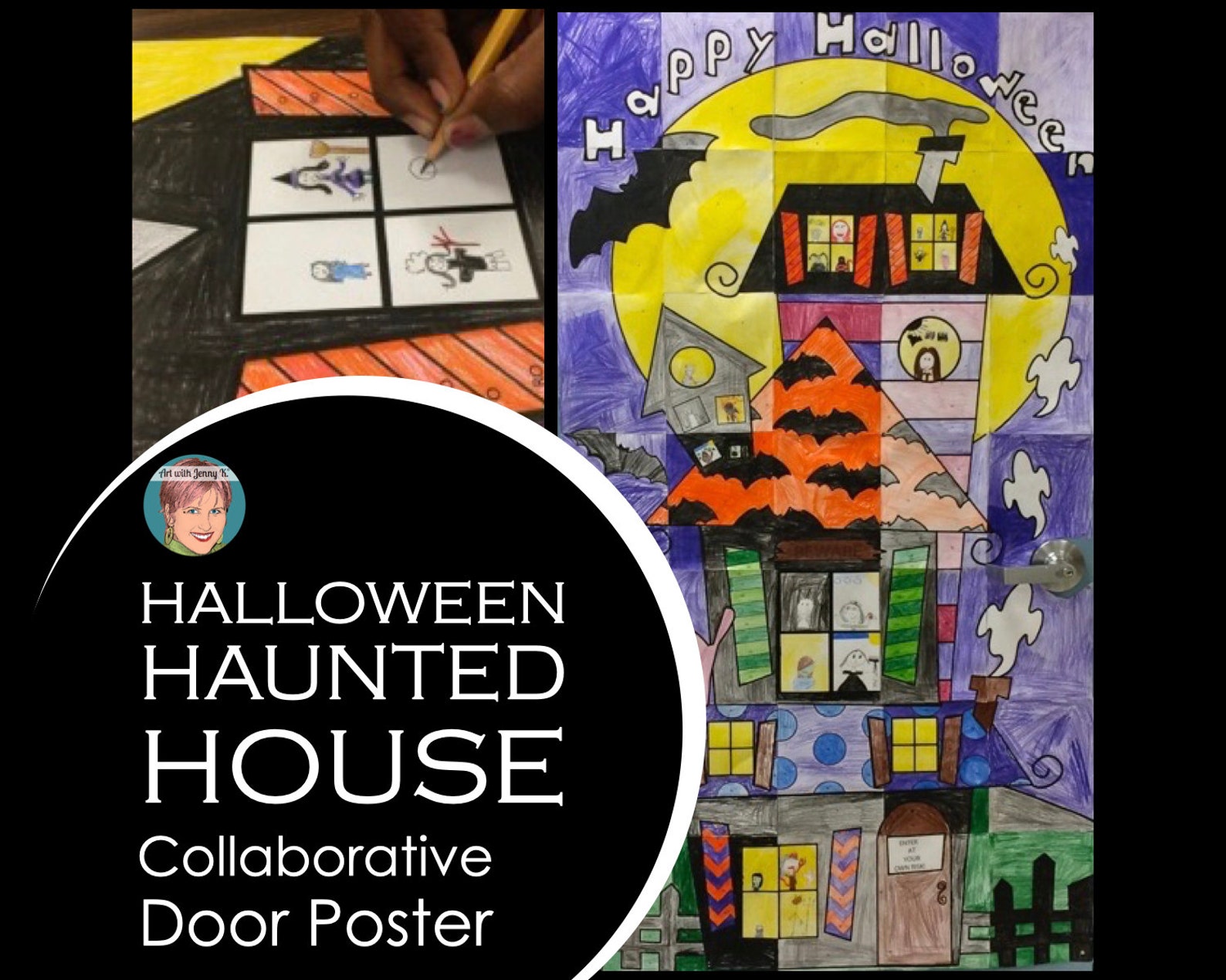 Halloween Haunted House Collaborative Coloring Poster: Classroom Door ...