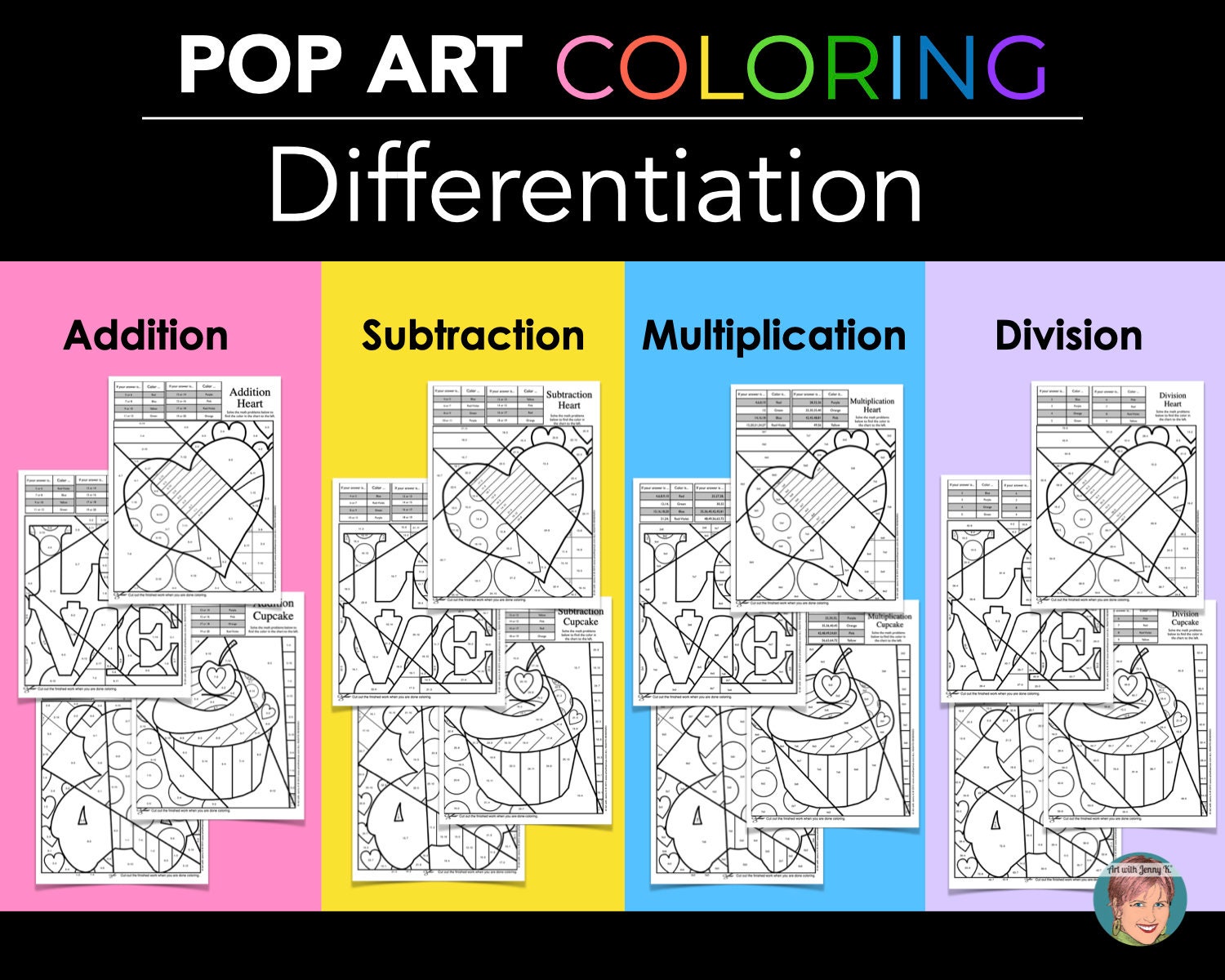 Valentine's Day Themed Color by Number Math Fact Review Coloring Pages ...
