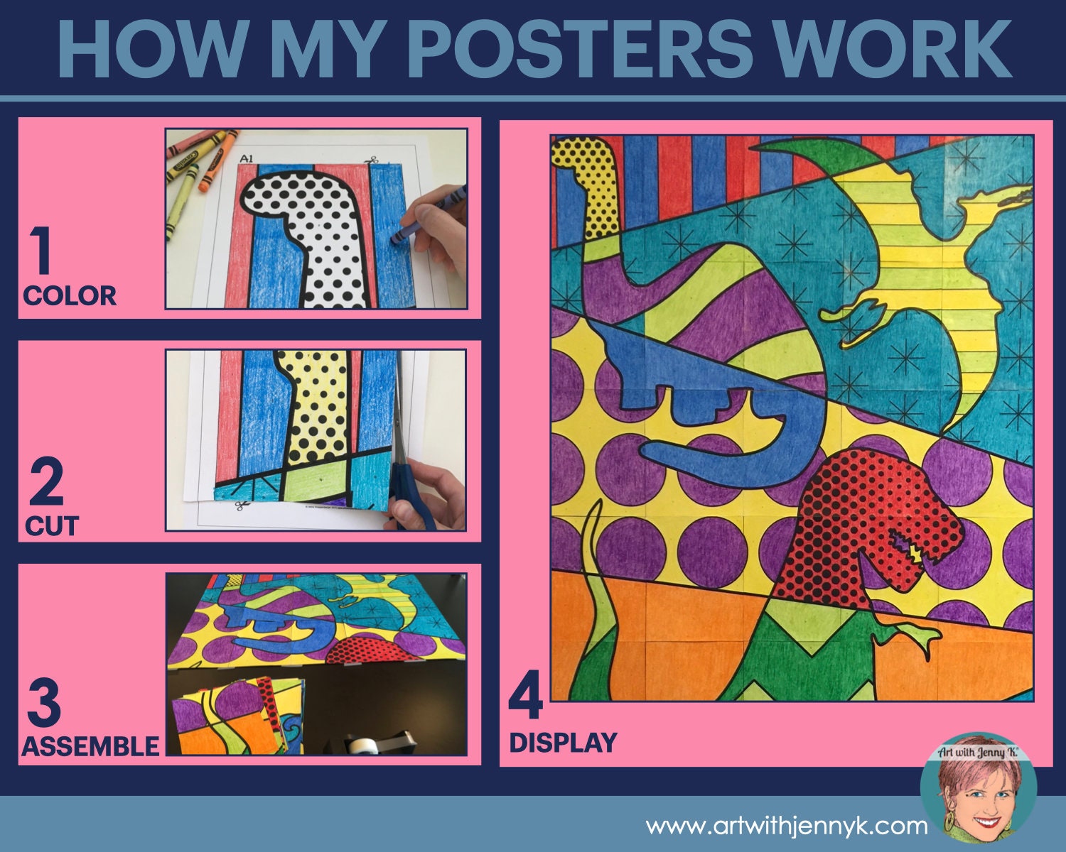 Printable Pop Art Dinosaurs Collaborative Poster or Door Decor Fun ...