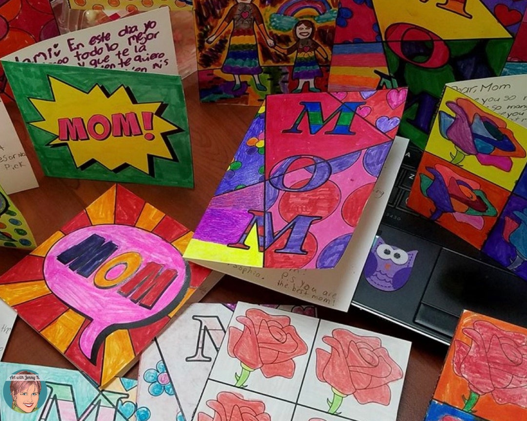 Printable Ready-to-color pop Art Mother's Day Cards Fun Mother's Day ...