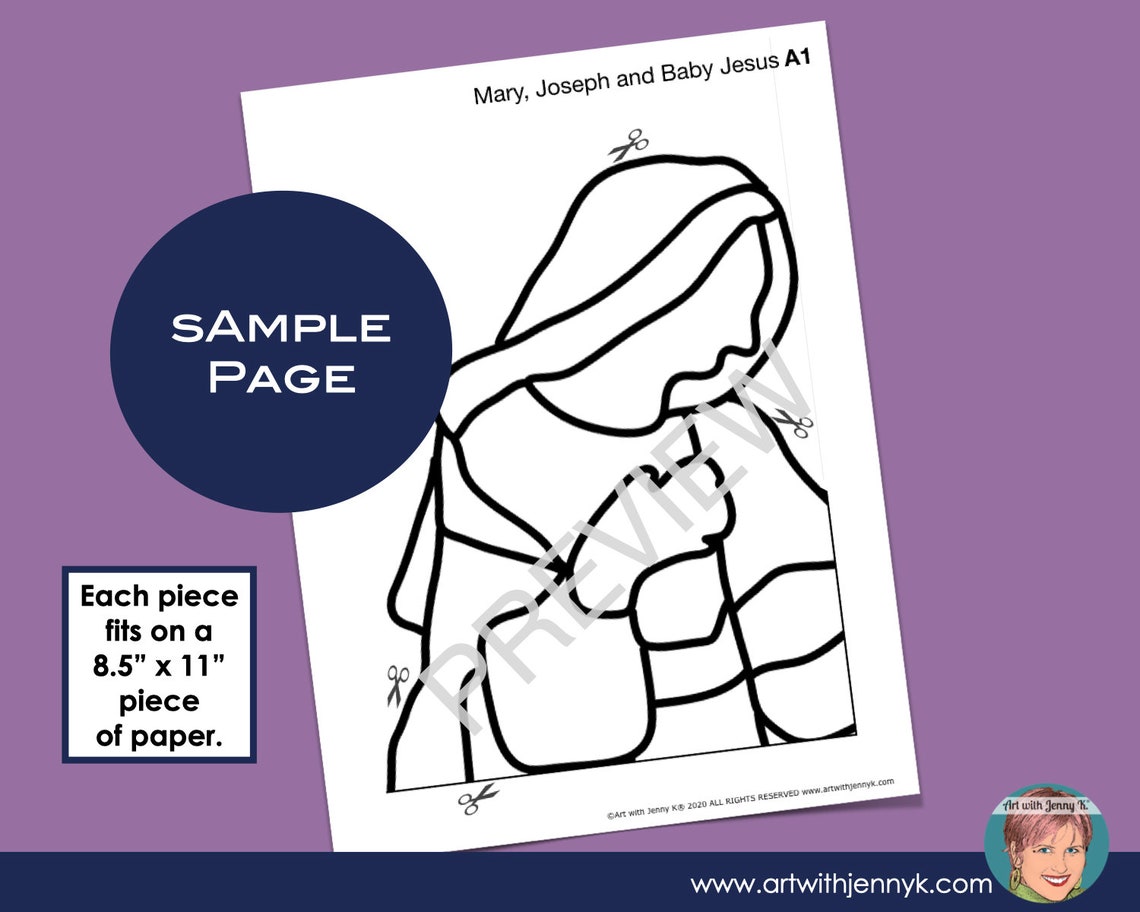 Printable "stained Glass" Nativity Scene XL Coloring Pages | Great for ...