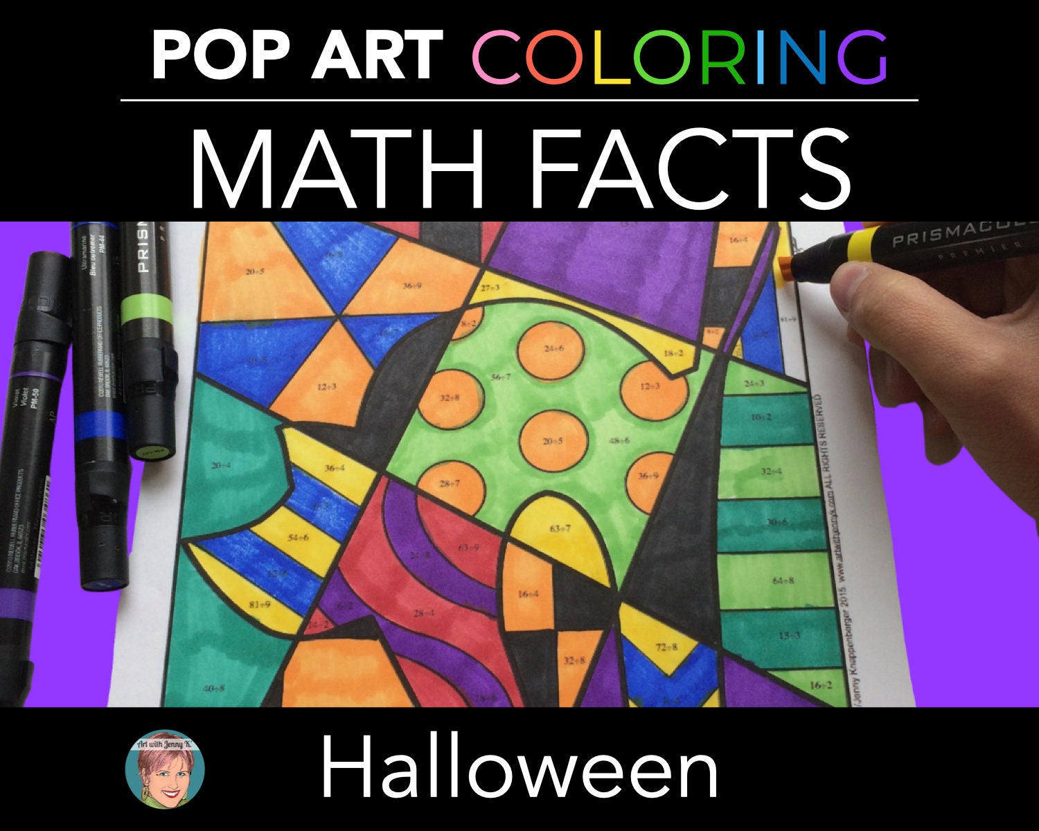 Halloween Math Facts Coloring Pages: Pop Art Color-by-number Practice ...