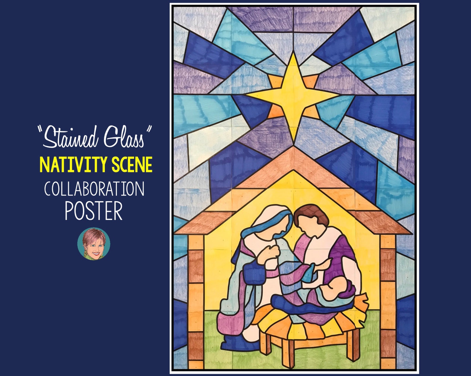 Printable "stained Glass" Nativity Scene Collaborative Coloring Poster ...