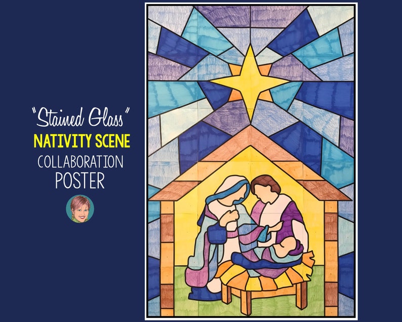 Printable "stained Glass" Nativity Scene Collaborative Coloring Poster ...