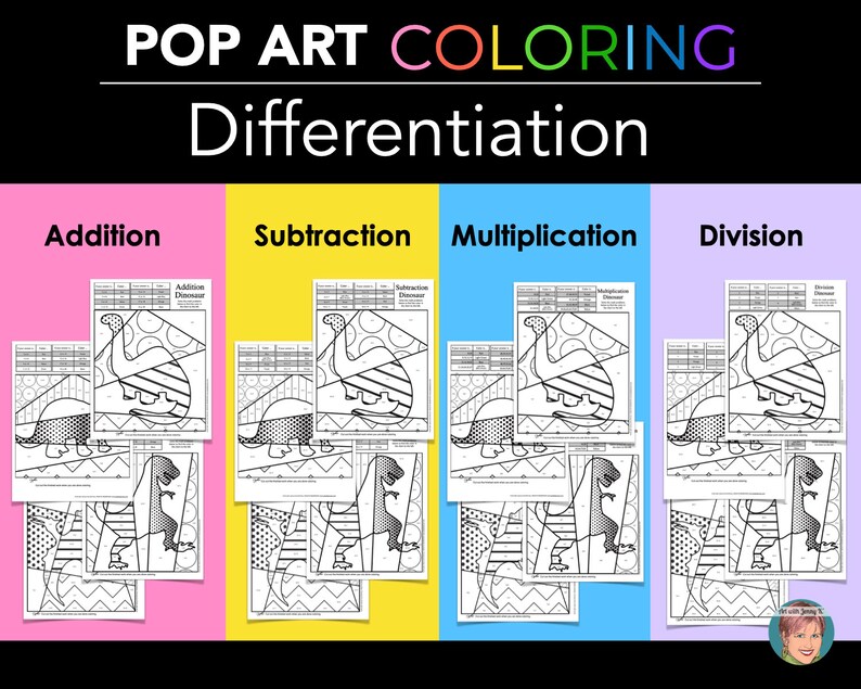 Dinosaur Themed Color by Number Math Fact Review Coloring Pages ...