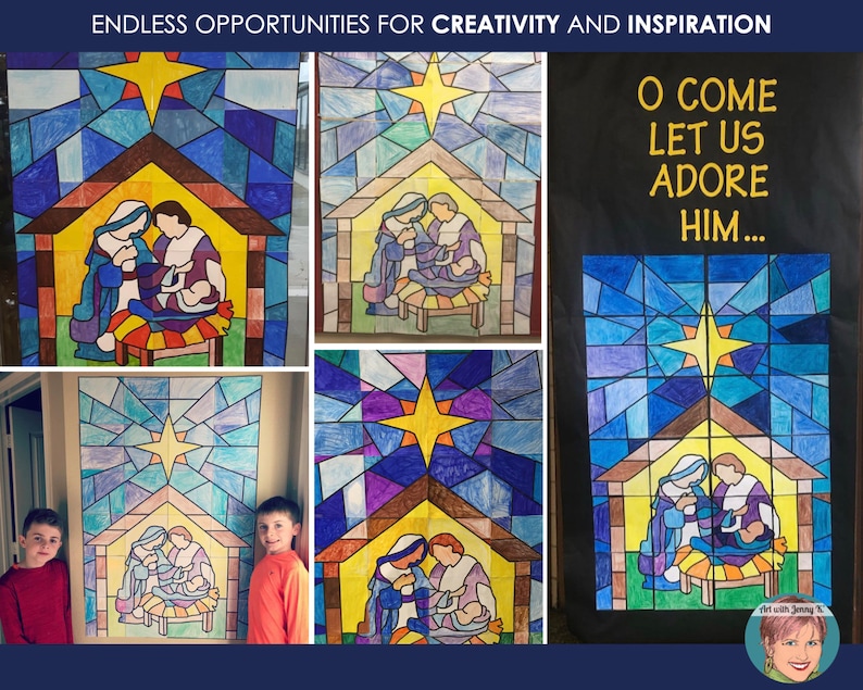 Printable stained Glass Nativity Scene Collaborative Poster Fun ...