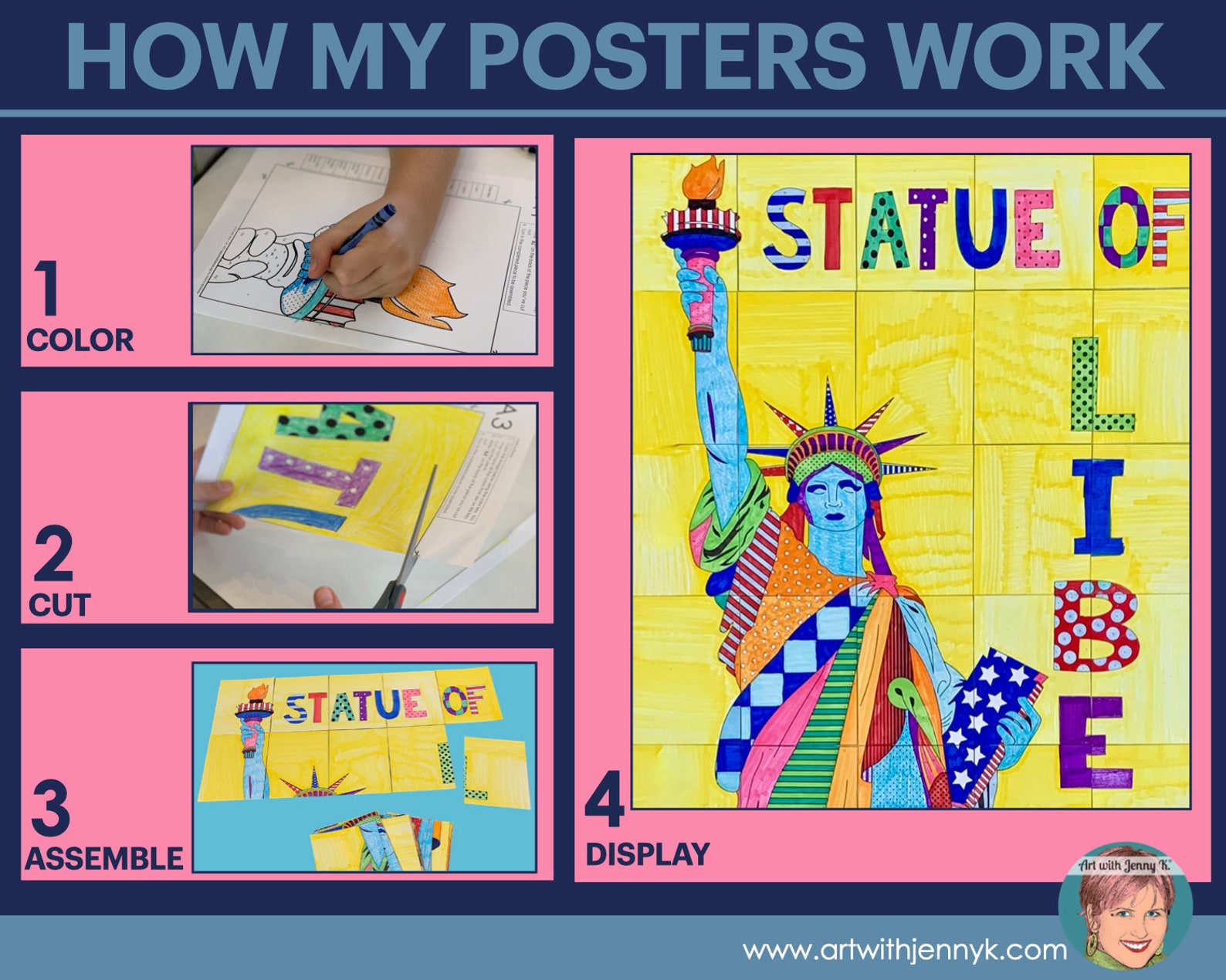 Printable Pop Art Statue of Liberty Collaborative Poster | Fun 4th of ...